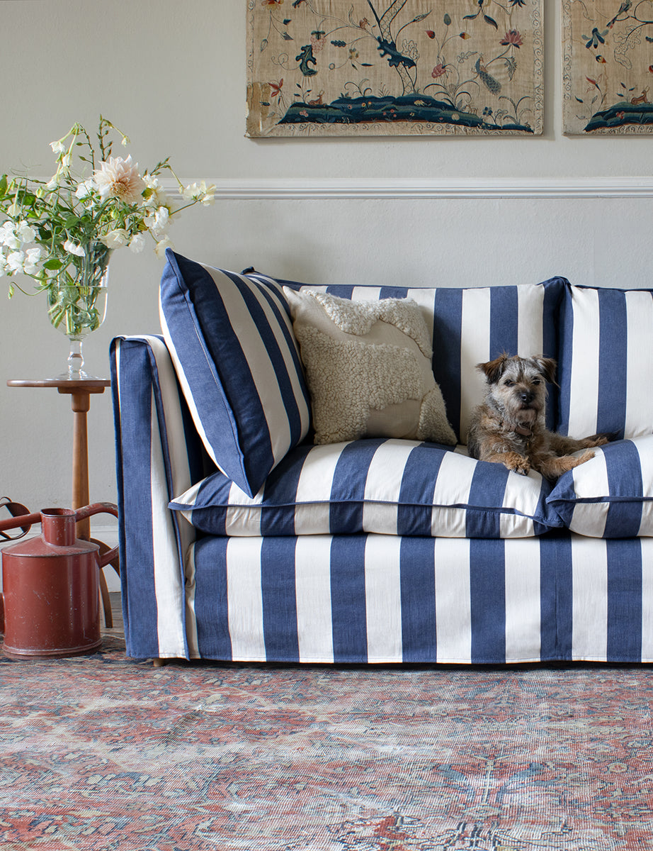Coco 2.5 seater sofa with Self Piped Knife Edge cushion in Stripes Sea ...